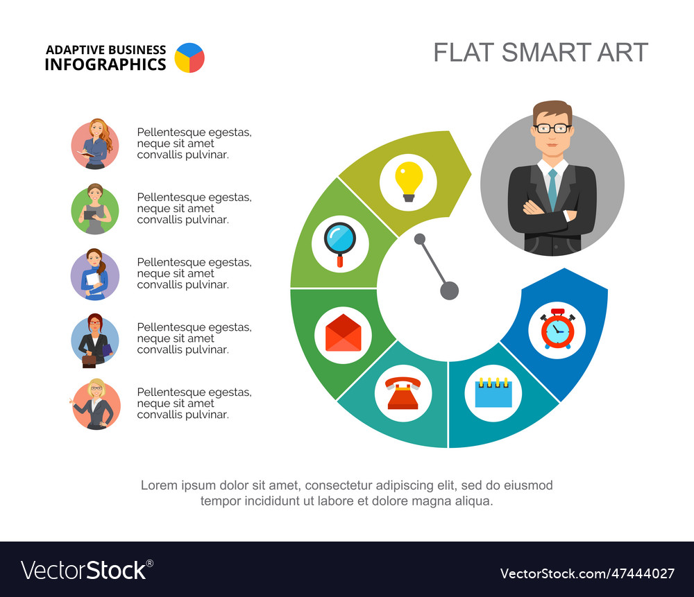 Six management elements slide template Royalty Free Vector