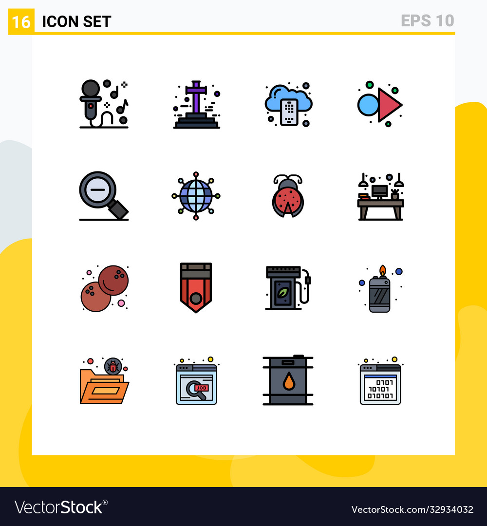 Mobile interface flat color filled line set 16 Vector Image