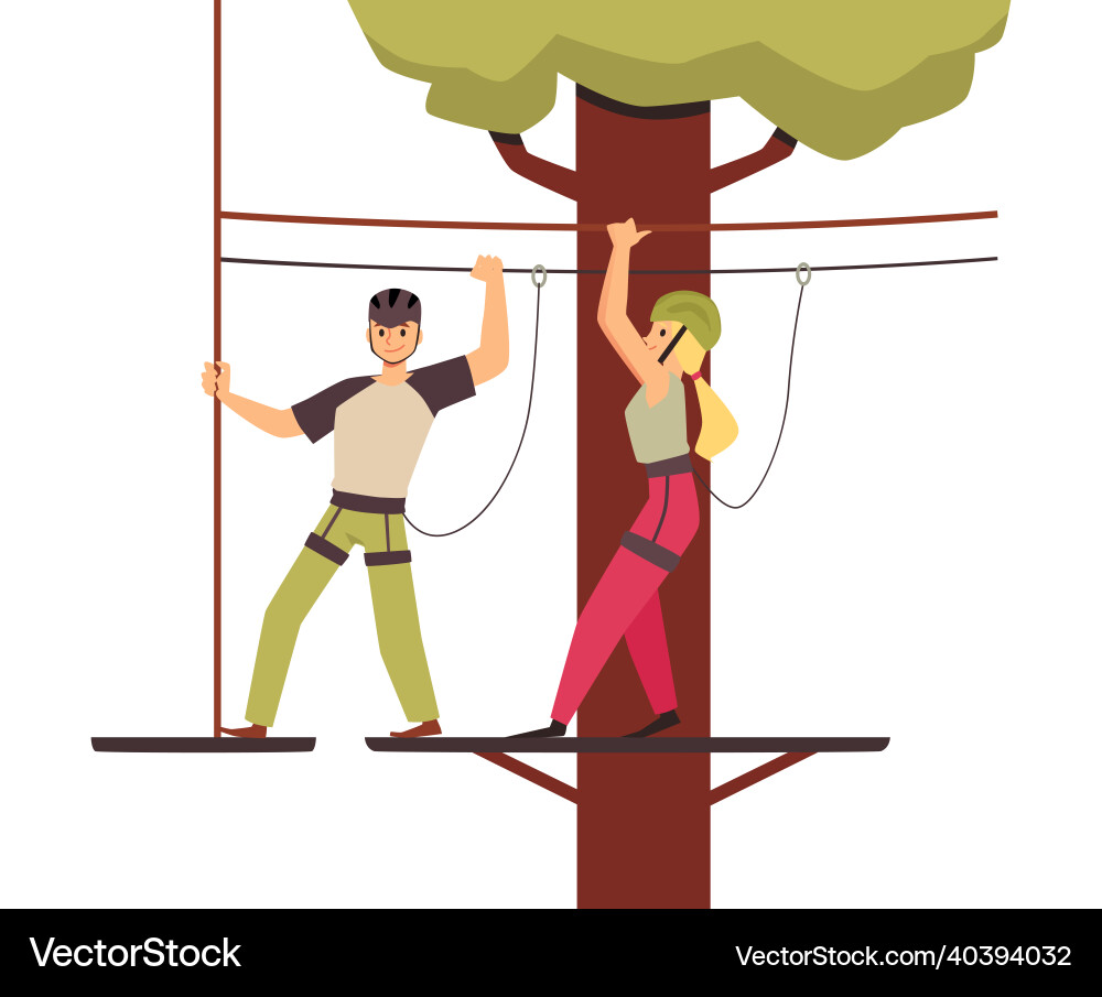 Rope adventure park in forest in flat Royalty Free Vector