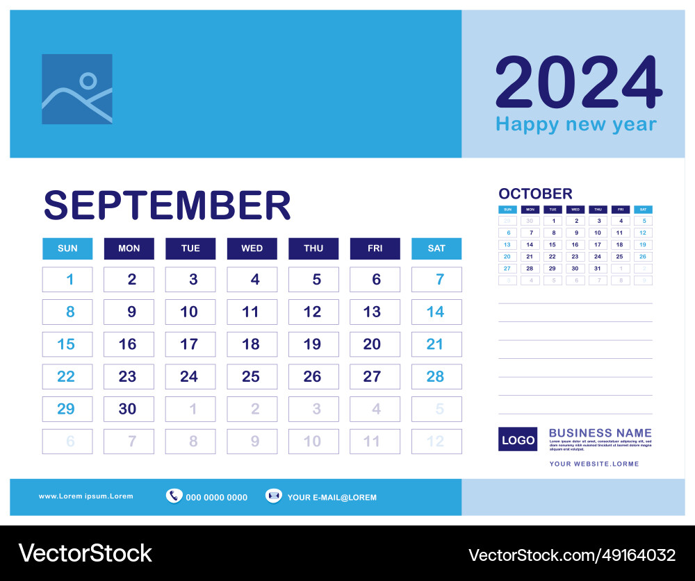 September 2024 year calendar planner and set Vector Image