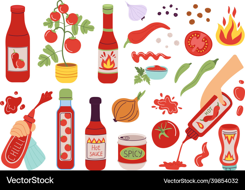 Spicy sauce different pepper and tomato sauces Vector Image
