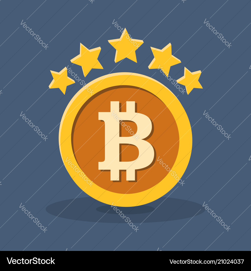Bitcoin with five stars flat icon Royalty Free Vector Image
