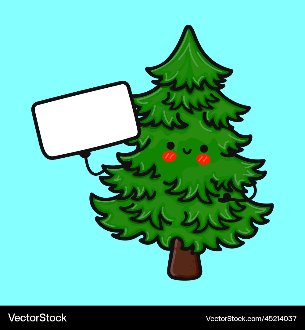 Cute funny christmas tree with poster hand drawn Vector Image
