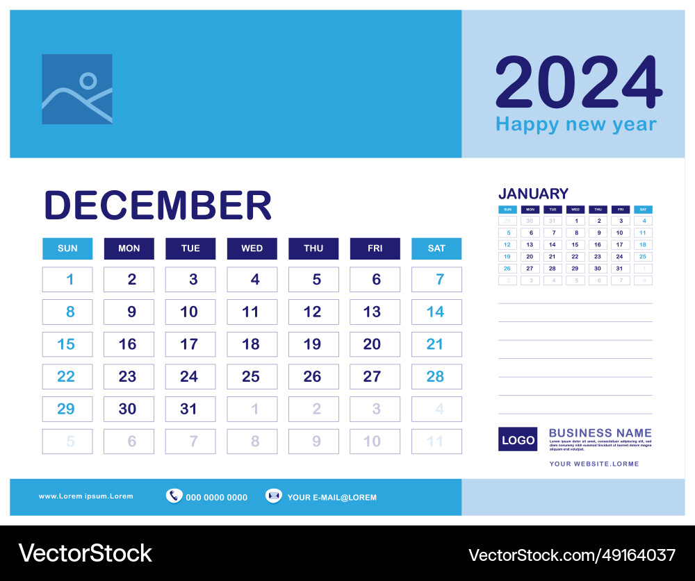 December 2024 year calendar planner and set Vector Image