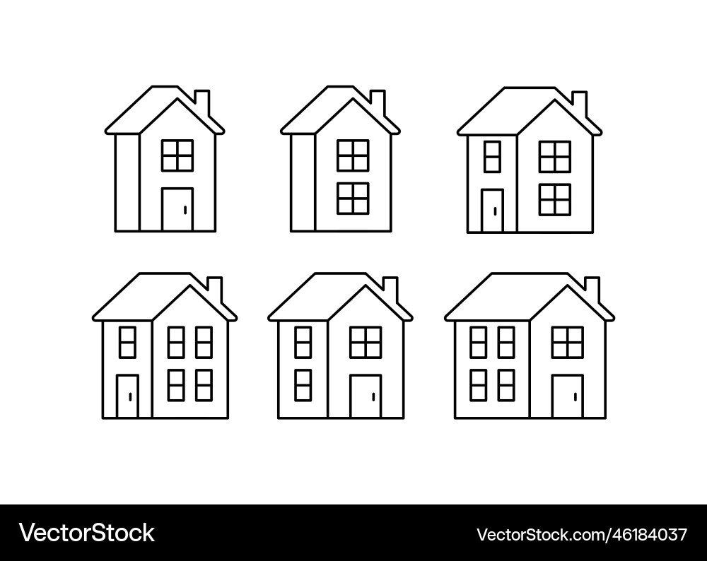Home house double floor building line icon set Vector Image