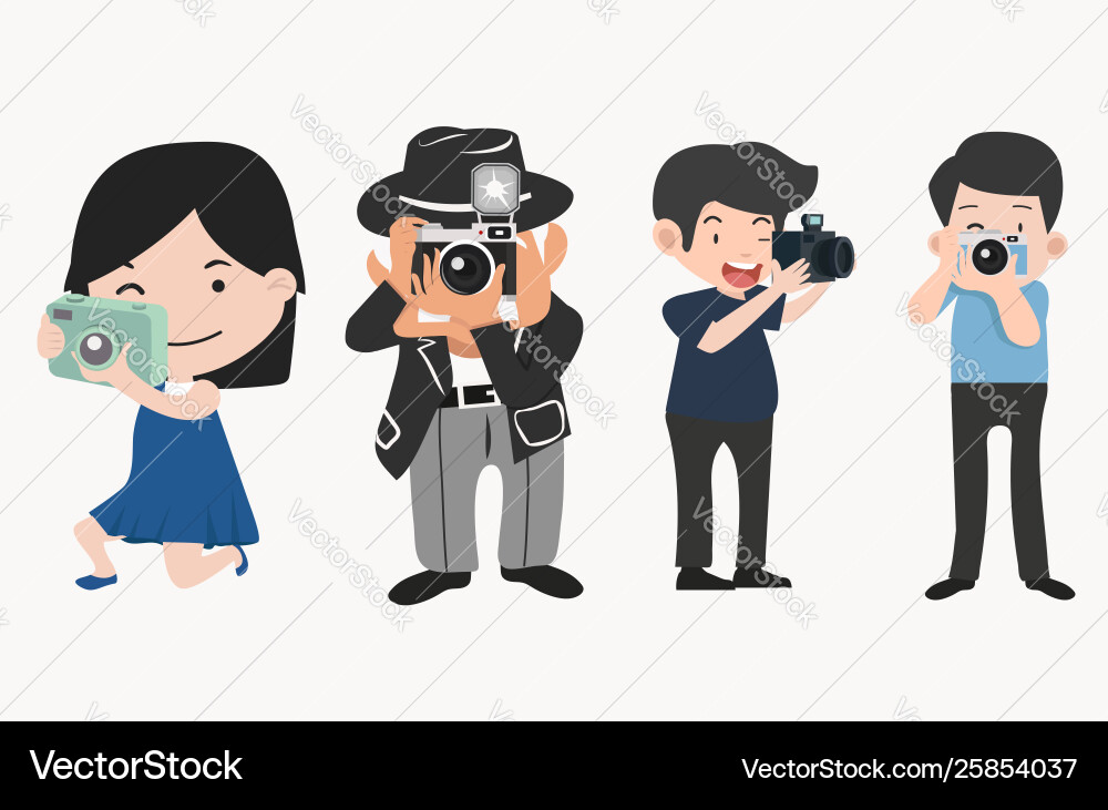 Photographers with cameras in different poses Vector Image