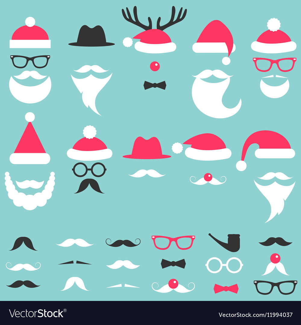 Santa hats mustache and beard set Royalty Free Vector Image
