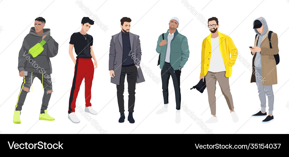 Set men dressed in stylish trendy clothes Vector Image