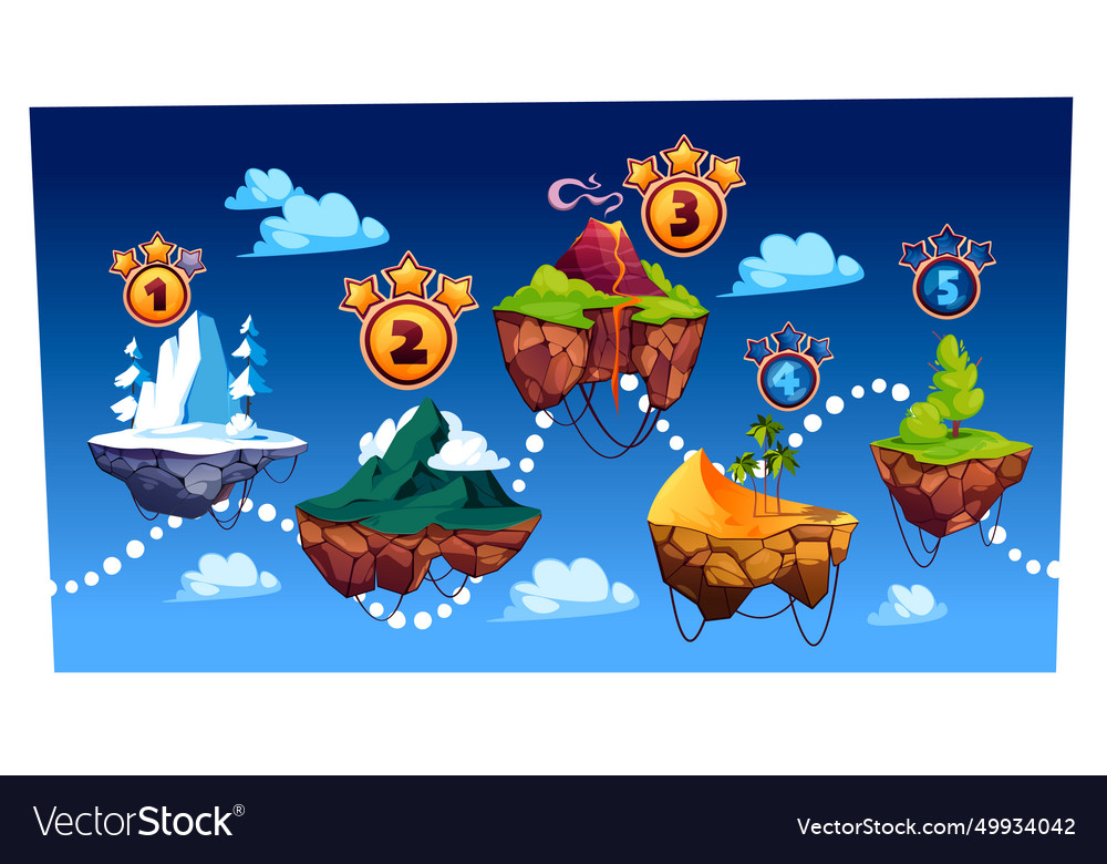 Game level map with floating ground screen stage Vector Image