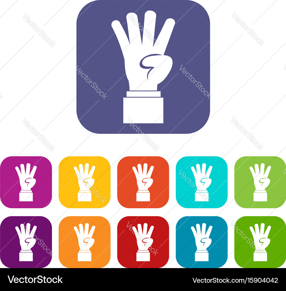 Hand showing number four icons set Royalty Free Vector Image