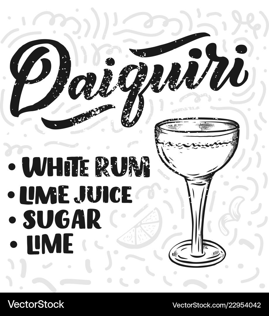 Lettering name cocktail with glass template Vector Image
