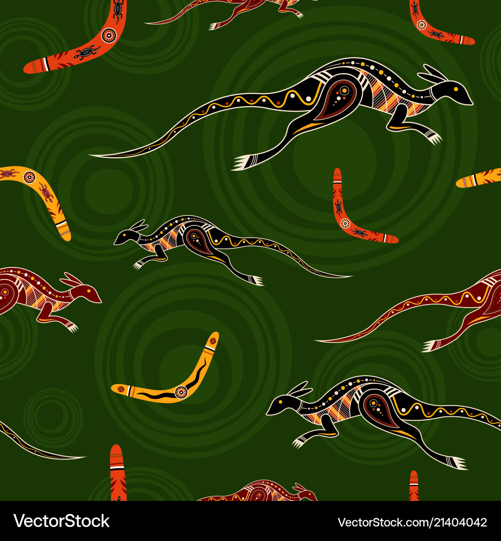 Seamless pattern of kangaroos and boomerangs Vector Image