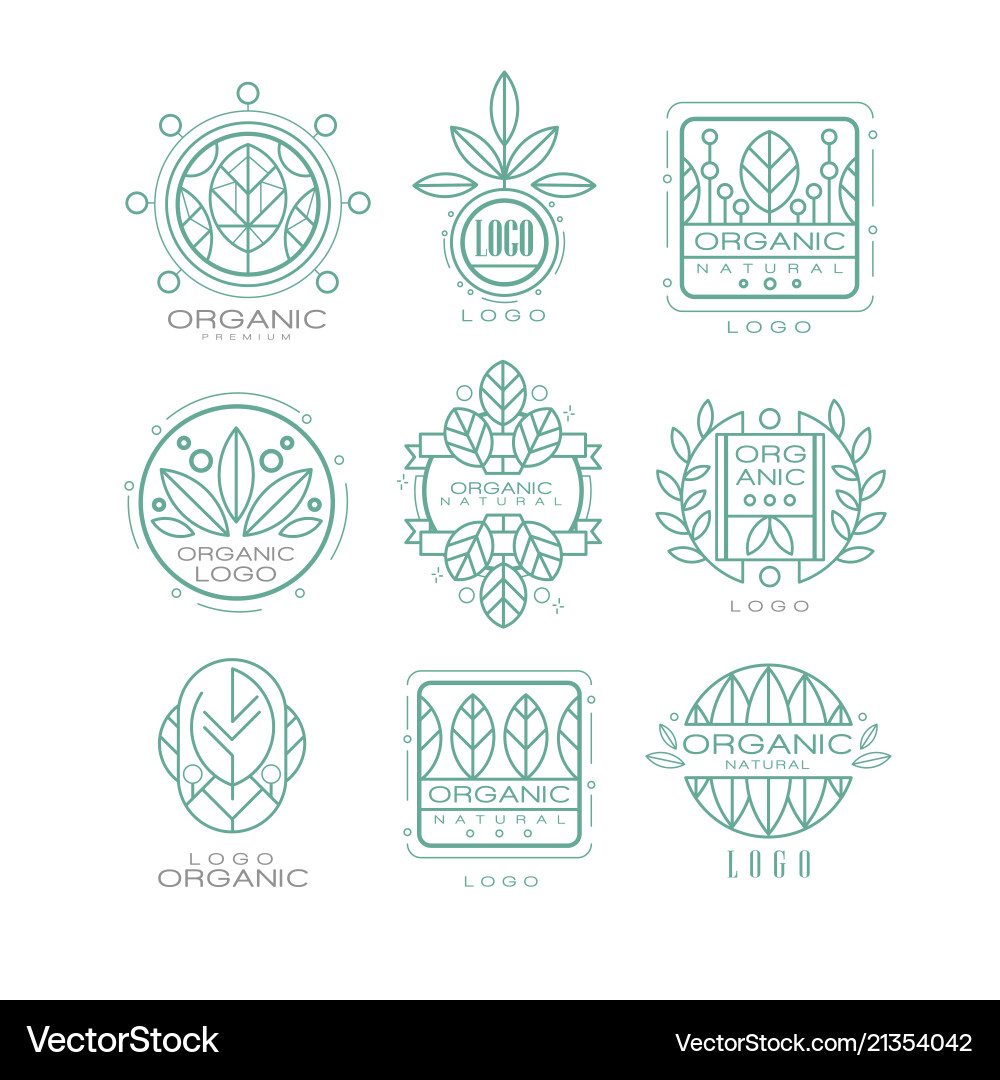 Set of original organic logos linear Royalty Free Vector