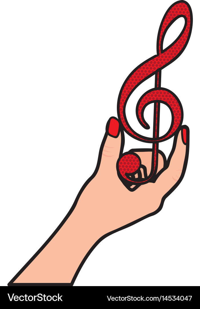 Background with colorful hand holding a treble Vector Image