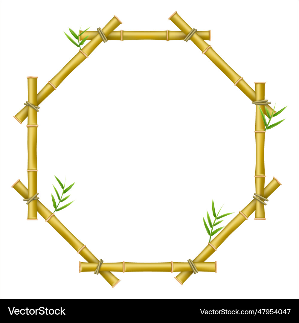 Bamboo hexagonal frame with leaves brown wooden Vector Image