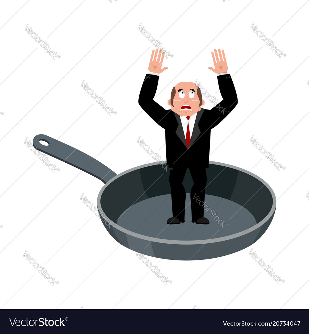 Businessman in frying pan sinner in cauldron boss Vector Image Businessman in frying pan sinner in cauldron boss Vector Image