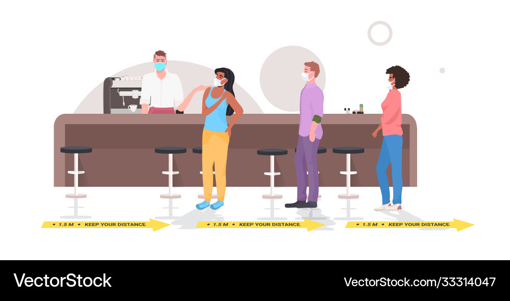Cafe visitors keeping distance to prevent Vector Image