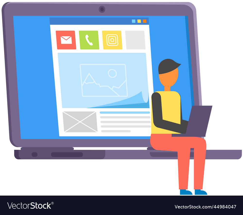 Designer developer using profile web interface Vector Image