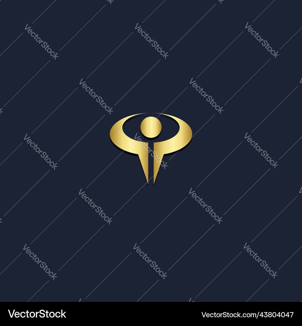Happy man stand victory gold logo Royalty Free Vector Image