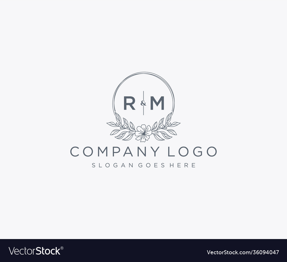 Initial rm letters floral frames unique Royalty Free Vector