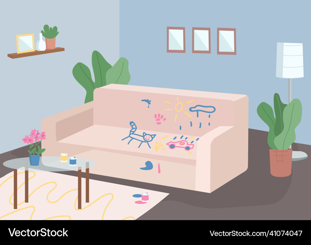 Messy living room flat color Royalty Free Vector Image