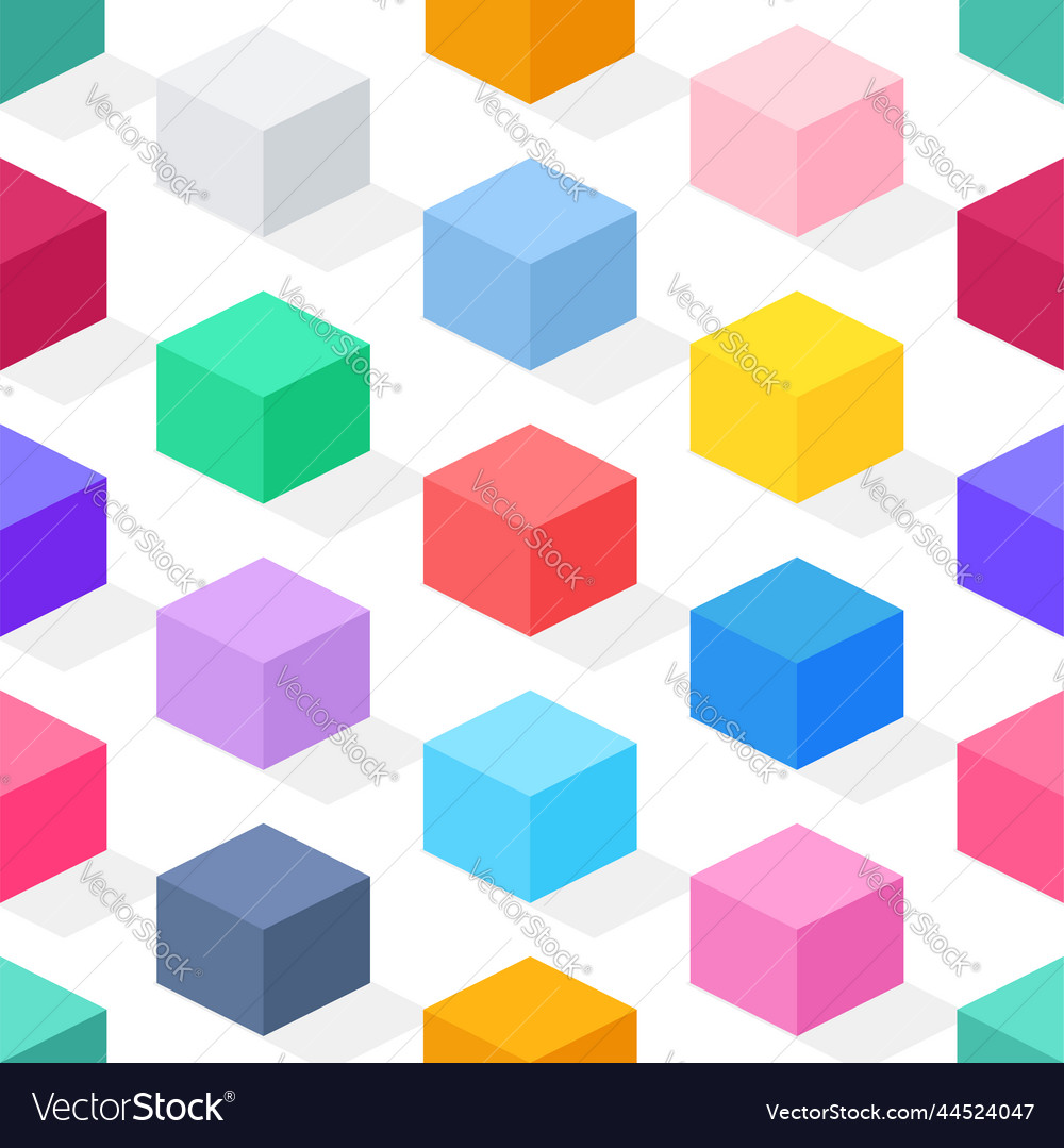 Seamless pattern of isometric colorful cubes Vector Image