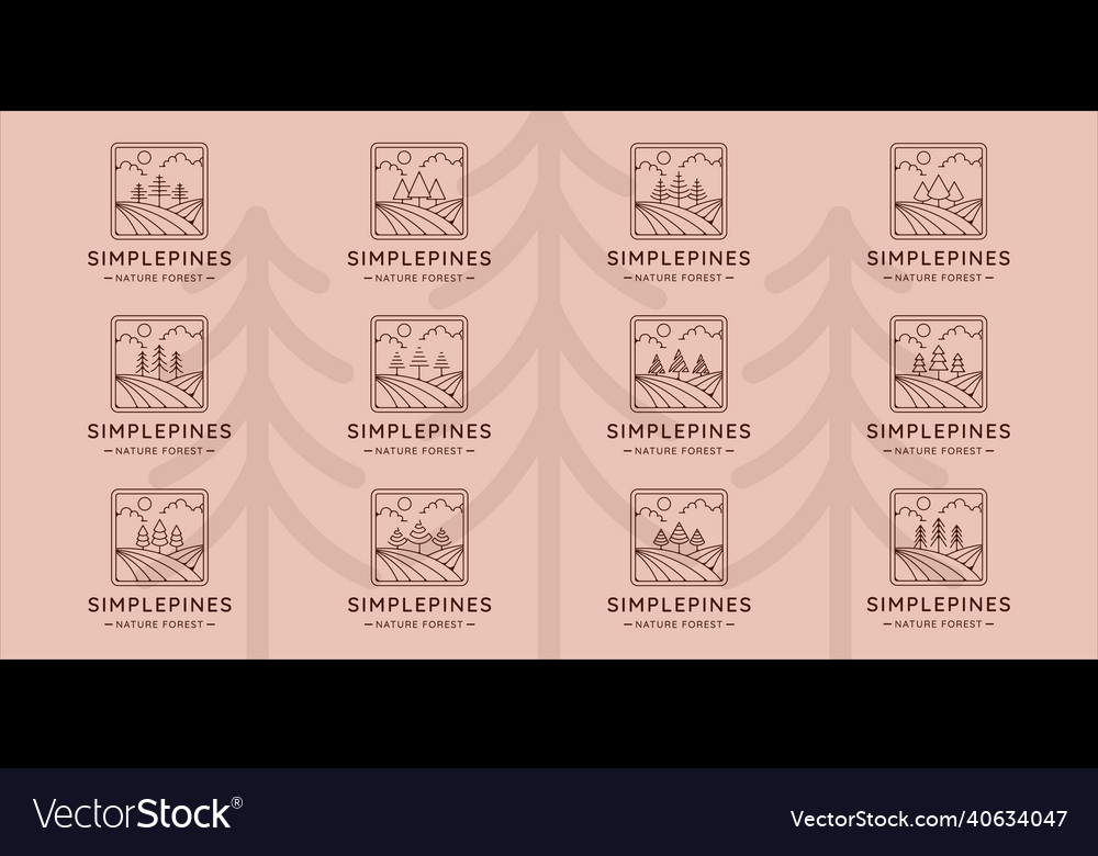 Set of pines tree logo line art simple template Vector Image
