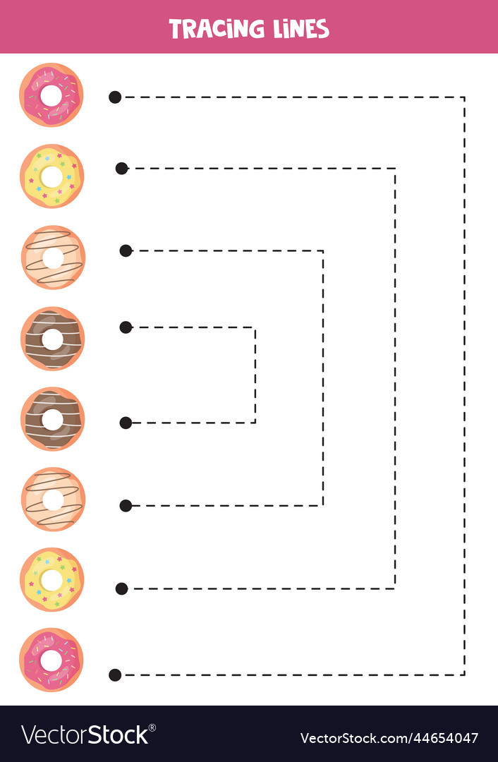 Tracing lines for kids cute colorful donuts Vector Image