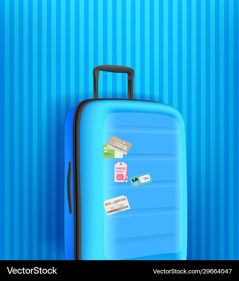 Vertical banner with blue travel handbag Vector Image
