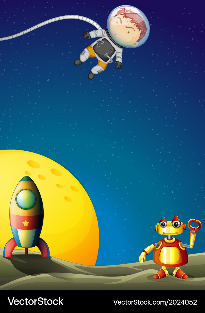 An astronaut and a robot in the outerspace Vector Image