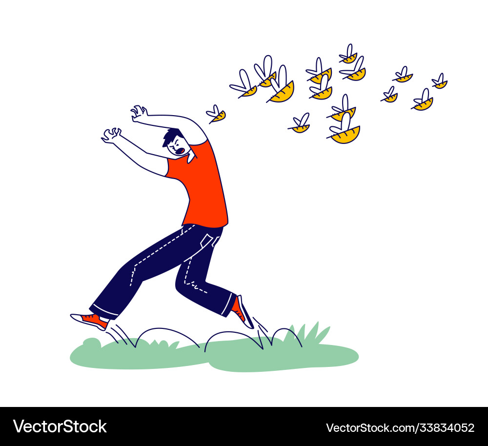Character is attacked with swarm wild bees man Vector Image