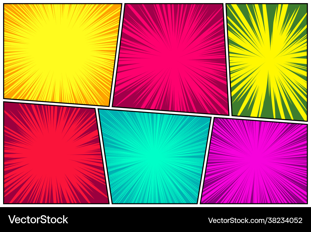 Comic book colorful radial lines collection Vector Image