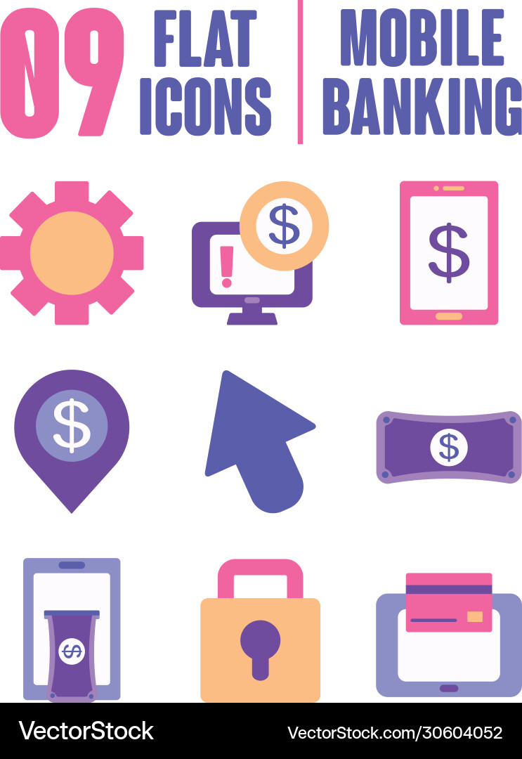 Gear wheel and mobile banking icon set flat style Vector Image