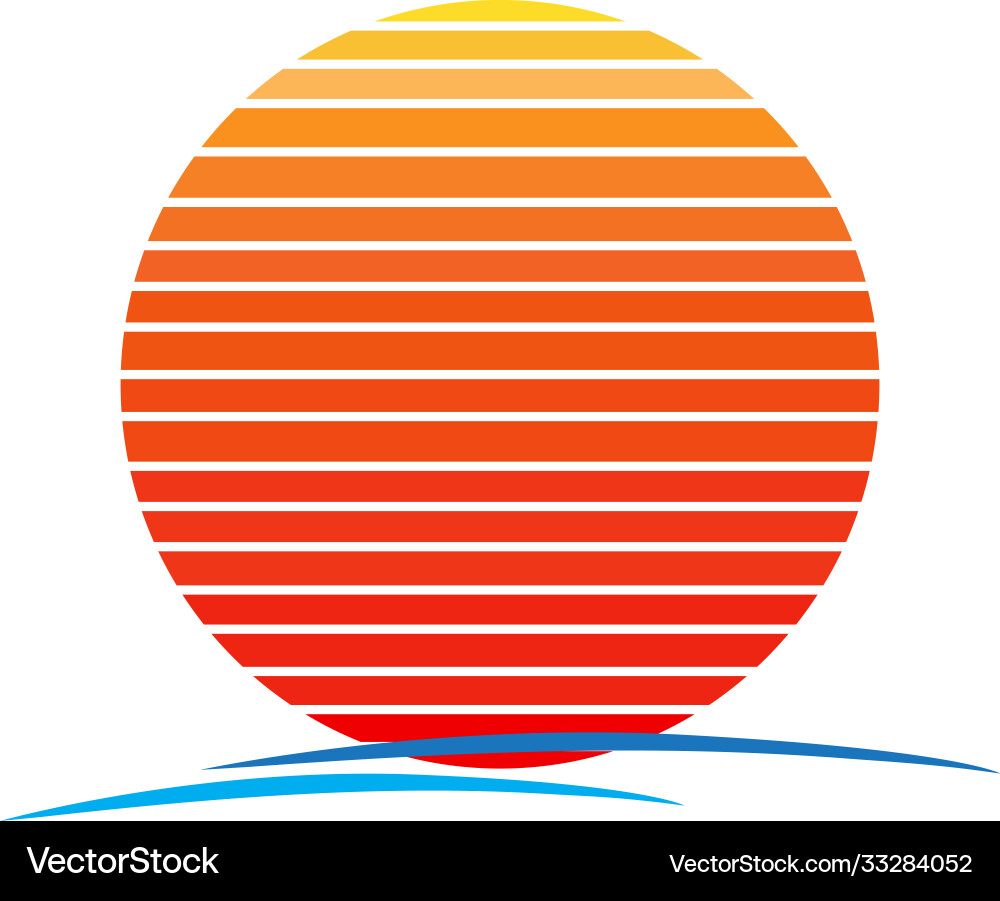Gradient sunset and sea wave retro style 80s logo Vector Image
