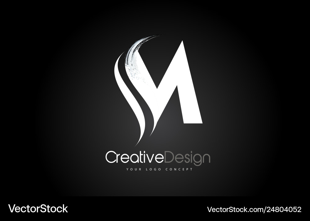 M letter design brush paint stroke on black Vector Image