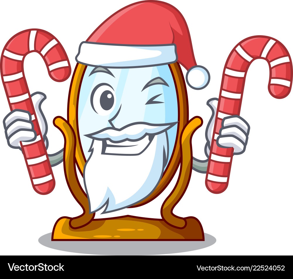 Santa with candy big dressing mirror isolated on Vector Image