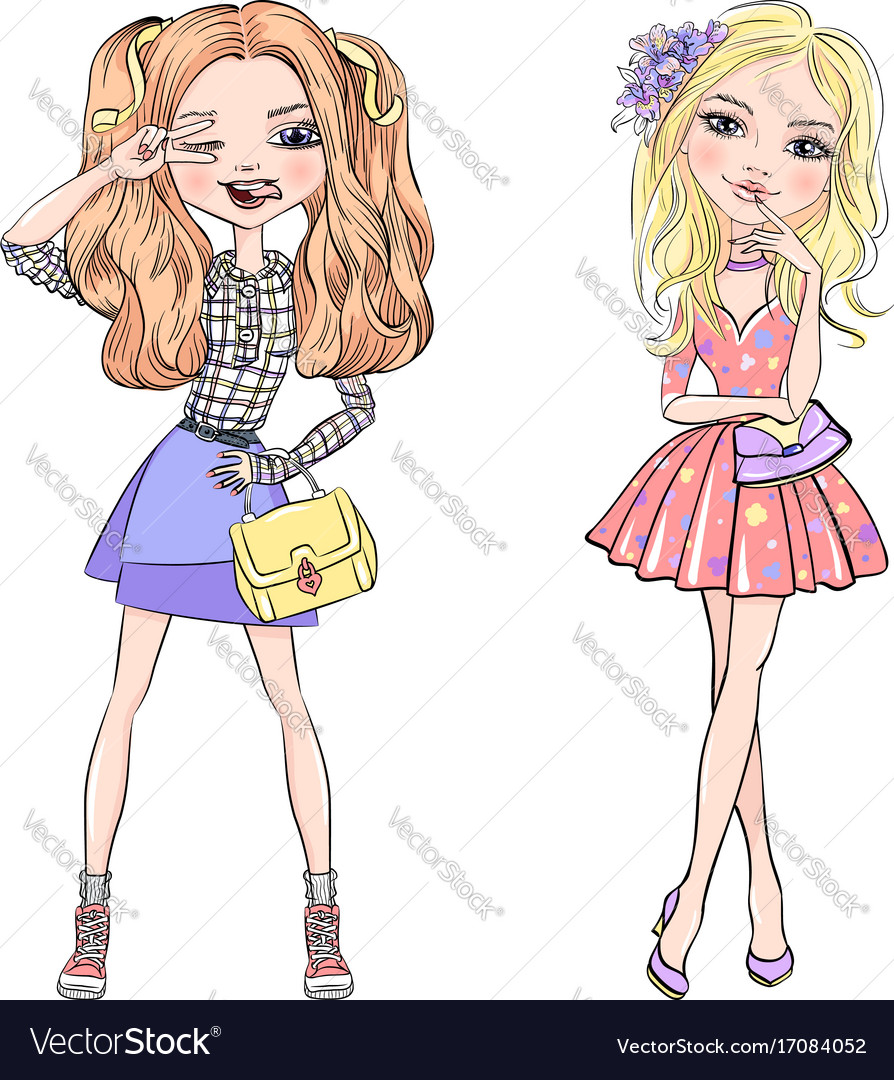 Set Of Cute Fashionable Girls Royalty Free Vector Image