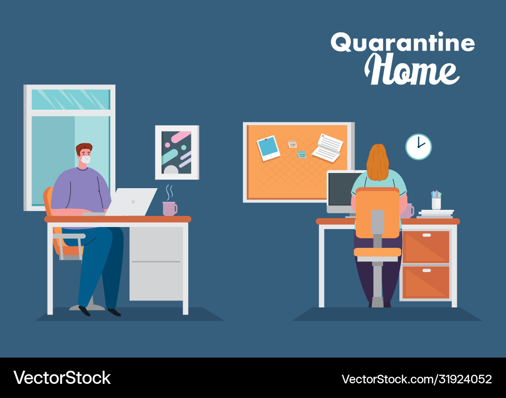 Stay home work home couple protect yourself Vector Image