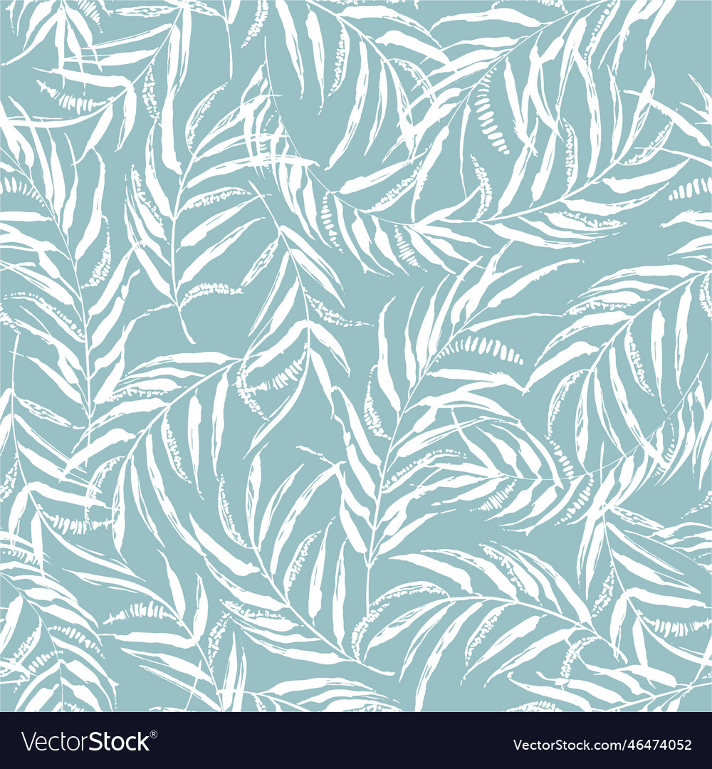 White leaves pattern with blue background solid Vector Image