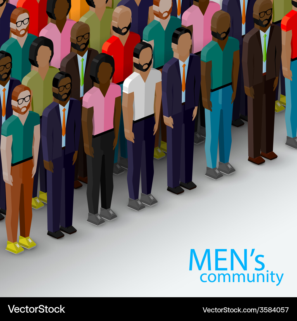 3d isometric male community with a large group Vector Image
