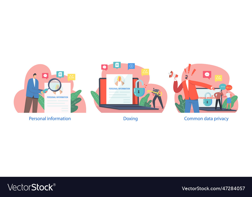 Data privacy isolated elements with characters Vector Image