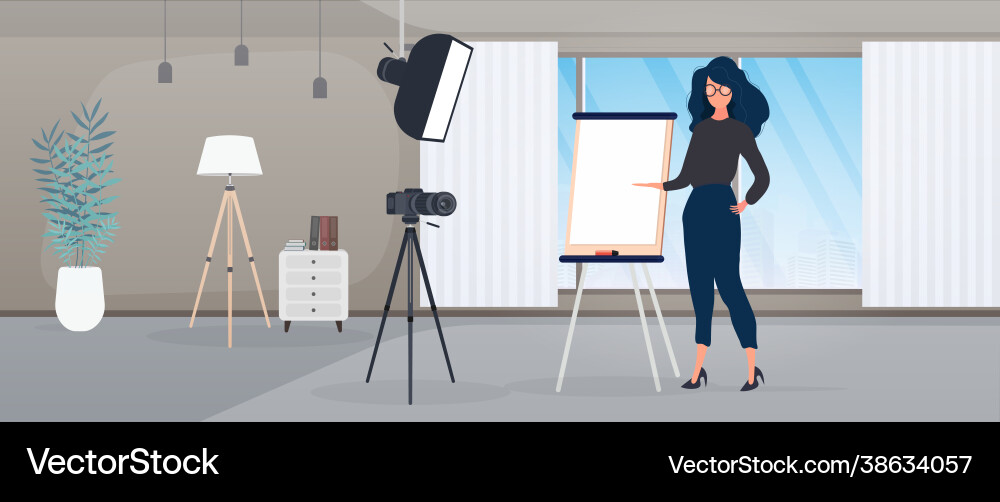 Girl is giving a presentation in front Royalty Free Vector