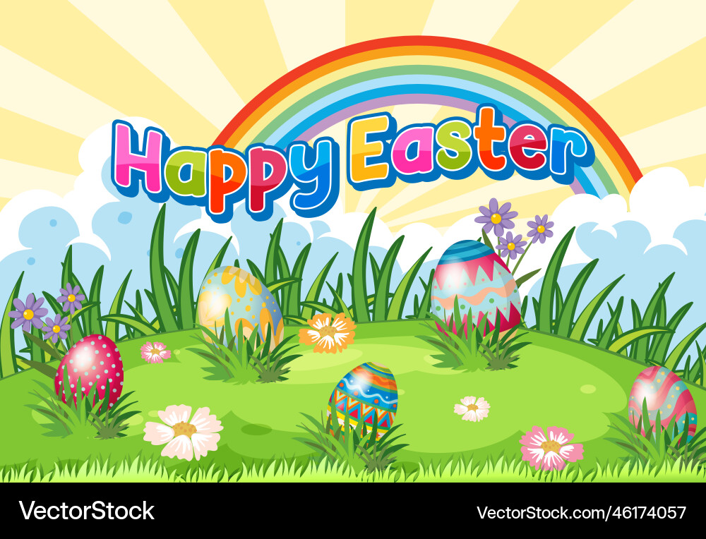 Happy easter day poster with colorful eggs in a Vector Image