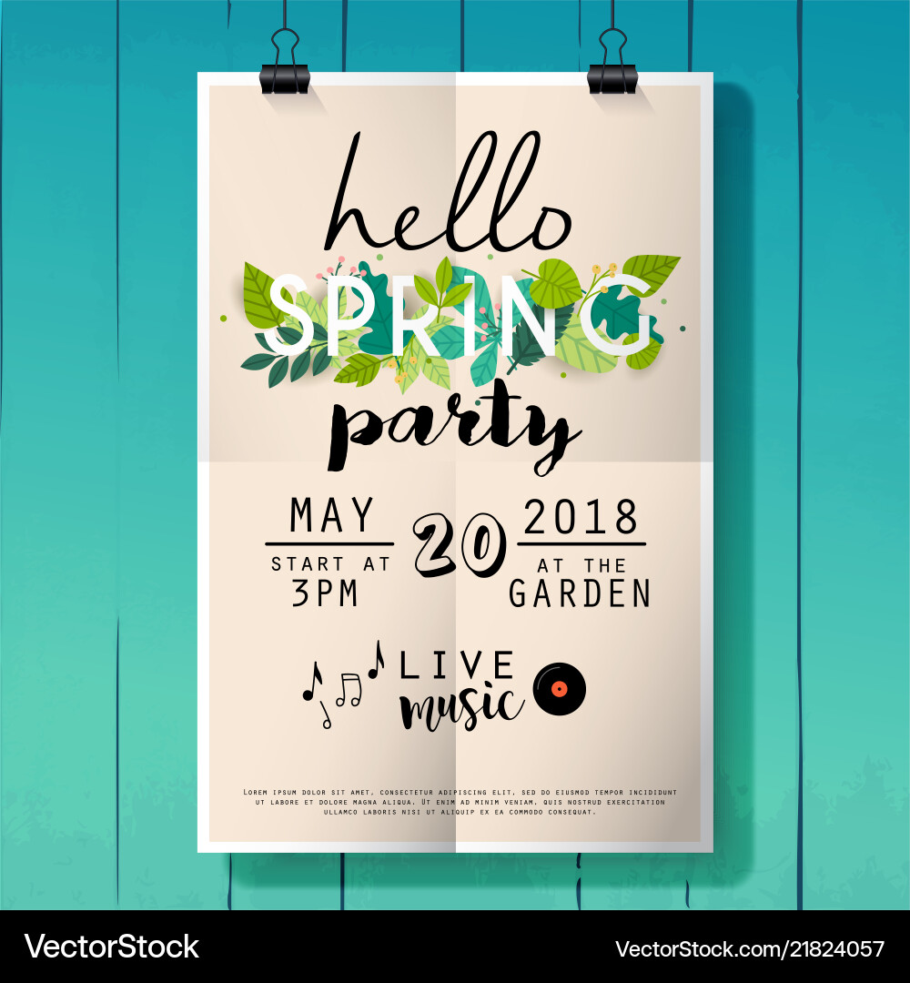 Hello spring party poster lettering on wood Vector Image