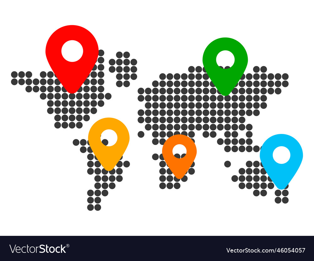 Map with location pointers continents geotag Vector Image