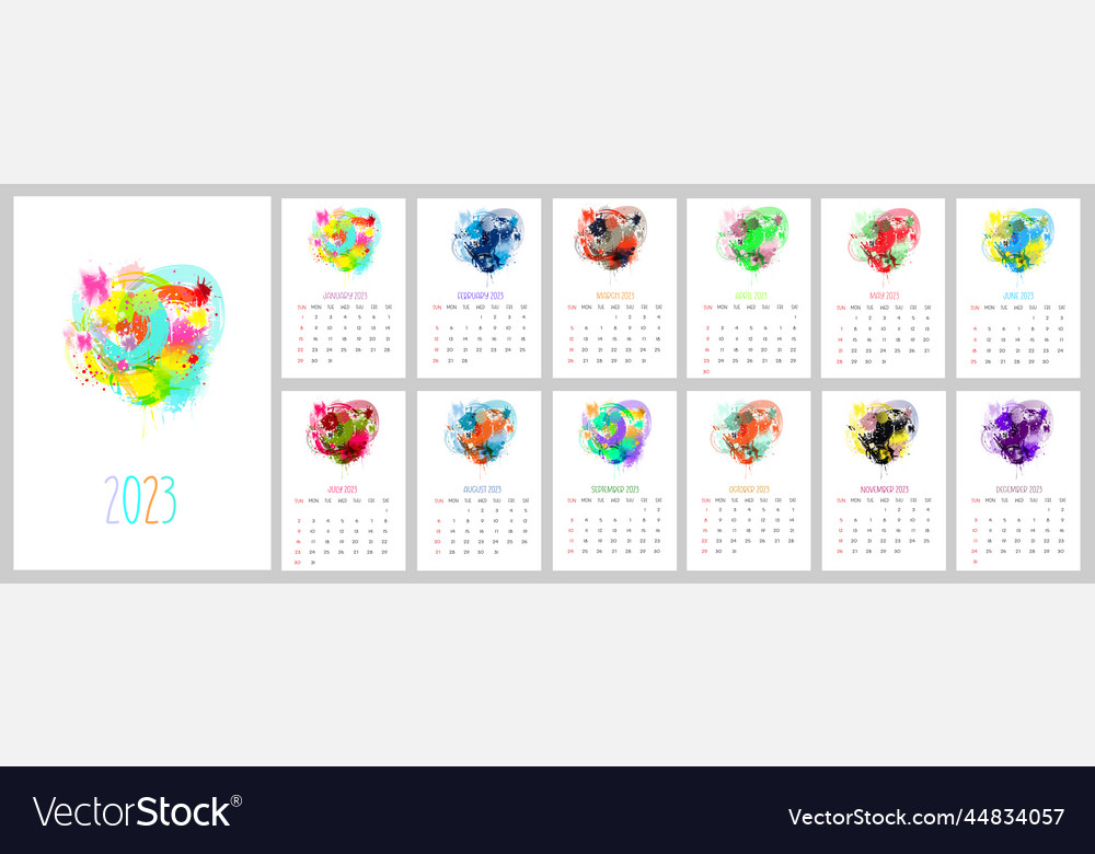 Monthly printable calendar 2023 watercolor design Vector Image