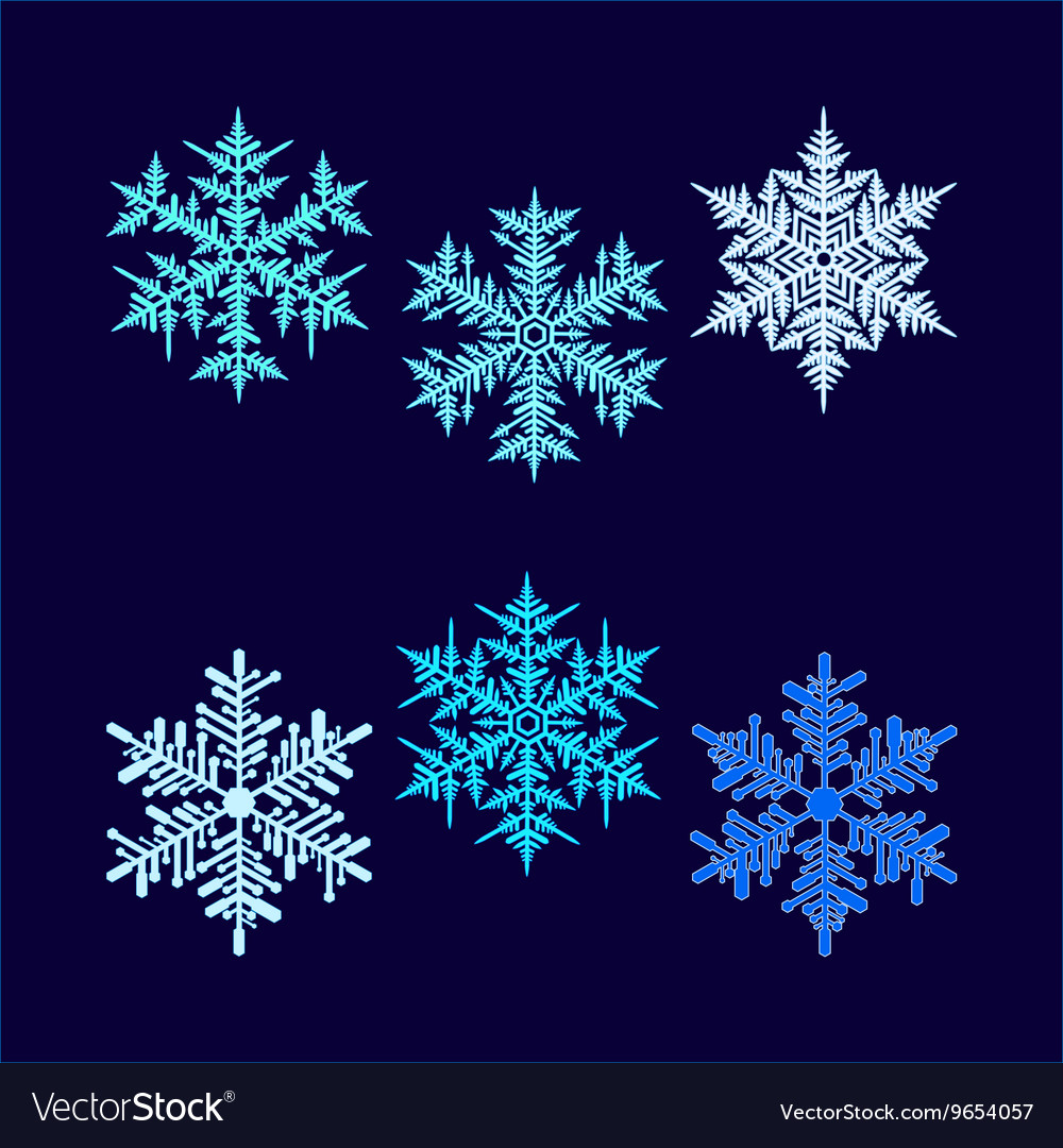 Six beautiful hex-shaped snowflakes Royalty Free Vector