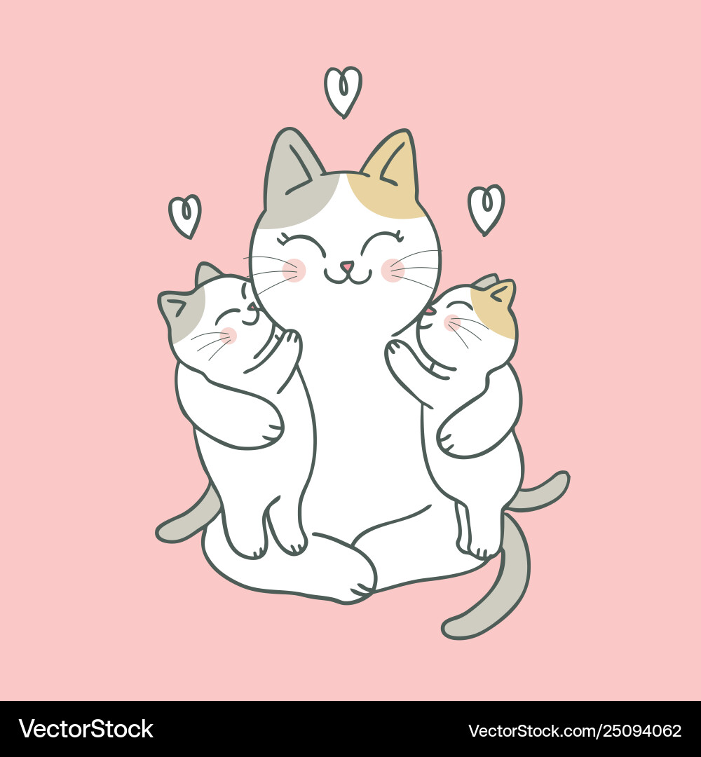 Cartoon cute cat mom and ba Royalty Free Vector Image