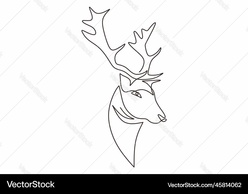 Deer or reindeer head continuous one line drawing Vector Image
