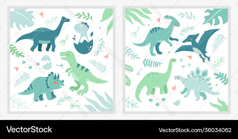 Different dinosaurs - set flat design style Vector Image